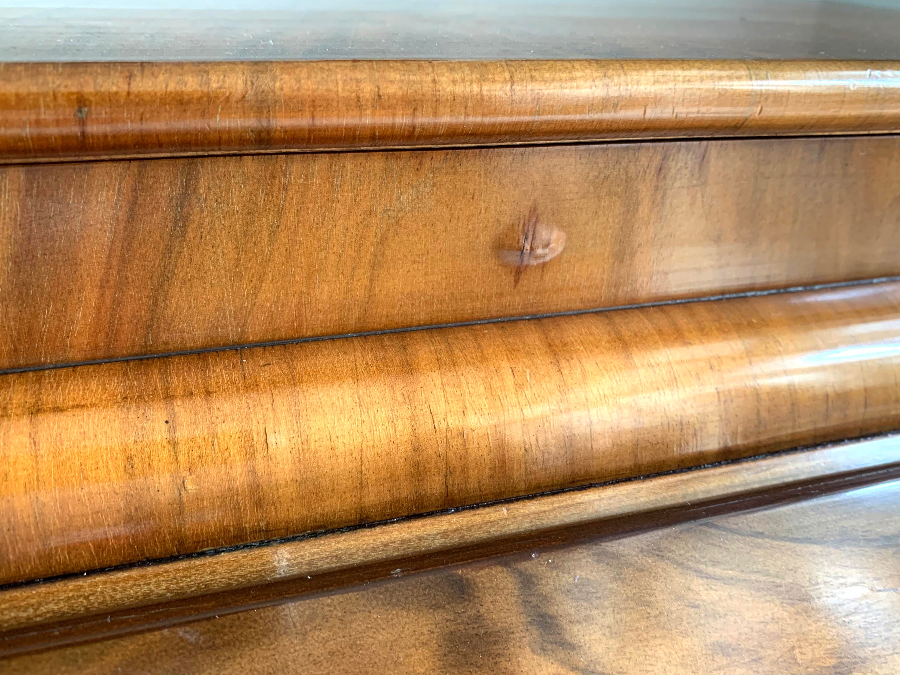 Vintage Walnut Burr Veneer Two Drawer Bureau With Queen Anne Legs & Se ...